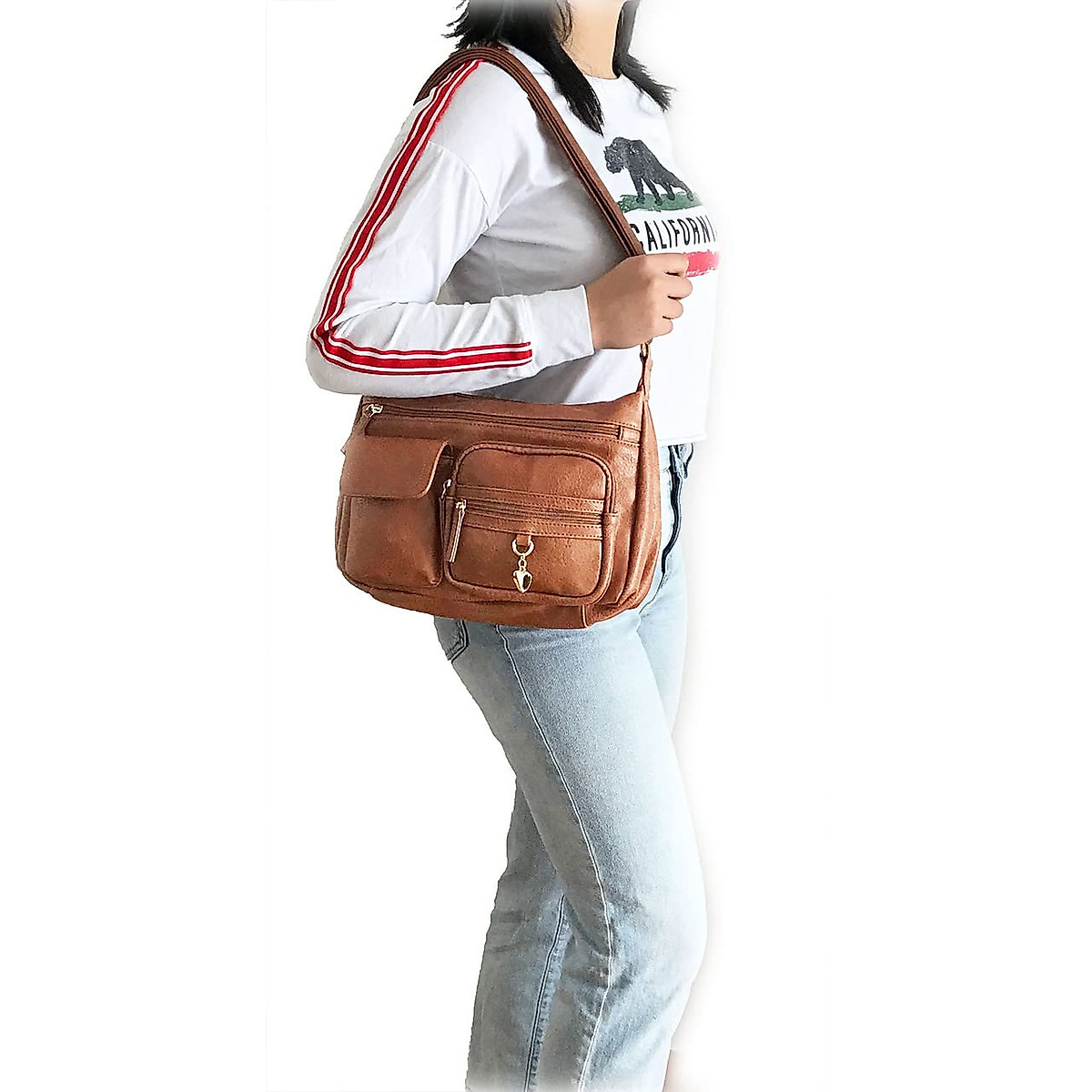 Zzfab Front Pockets side Locking Concealed Carry Purse for Women Small CCW Crossbody Bag Brown