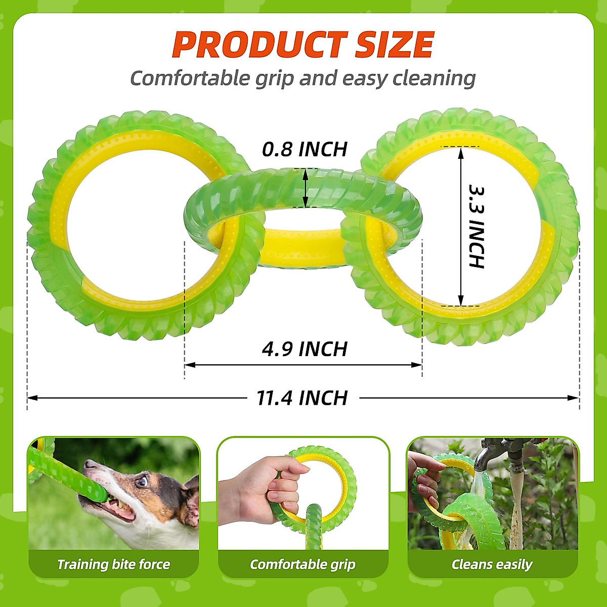 Miss.Bear TPR 3-Ring Tug Dog Toy, Lightweight, Durable and Water Resistant Training Teething Chew Toy for Small/Medium/Large Breeds (3-Ring Tug Toy)