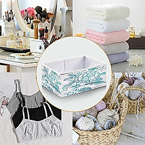 Blueangle Sea Turtle Starfish Cube Storage Bin, 11 x 11 x 11 in, Large Collapsible Organizer Storage Basket for Home Décor（878）