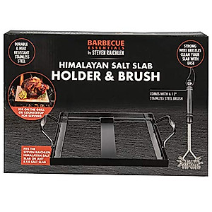 Steven Raichlen's Himalayan Salt Block Holder & Stainless Steel Wire Cleaning Brush- Easy-Grip Handles for Safety -Fits Any 8"x8" Salt Slab- Grilling Tool Essential - for Indoor Cooking & Outdoor BBQ