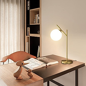 Fulesi Globe Table Lamp with Milky White Glass Globe Shade - Contemporary Brass Metal Bedside Lamp for Bedroom, Living Room, Study Room (H19.2)