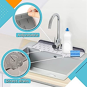 Faucet Splash Guard Silicone Sink Splash Guard 14.5x5.5'' Splash Guard Sink Bathroom Bar Laundry Room Kitchen Sink Splash Guard Long Sink Faucet Mat Behind Silicone Sink Mat (1 Light Grey) (SSSG2022)