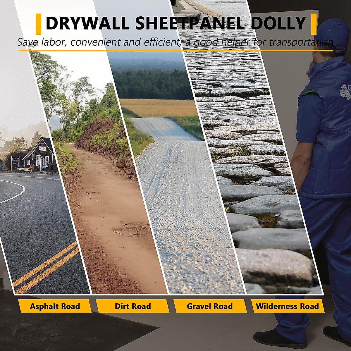 DEVALLEY Panel Dolly,Heavy Duty Slab Dolly,10" Solid Rubber Tires Wheels,1000LBS Load Capacity All Terrain Moving Cart with Handle for Drywall Sheet Heavy Appliance & Material