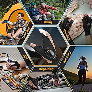 Rechargeable Flashlight Gloves Men Gifts - Led Light Glove Christmas Stocking Stuffers Birthday Fishing Gifts for Dad Women Husband Him Teens Guy Cool Gadgets Tools Stuff for Camping Running Repairing