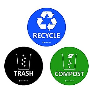 IGNIXIA Trash Recycle Compost Stickers to Organize Trash- Premium Vinyl Sticker for Trash Can, Compost Bin, Recycle Bin- (Pack of 6) for Metal Trash Can or Plastic Trash Can-Home