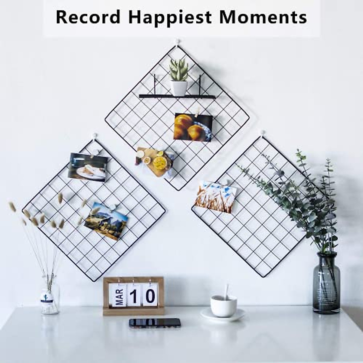 devesanter DS Grid Photo Wall Wire Grid Panel Picture Display Iron Decorative Rack Photograph Wall Ins Photo Wall 12x12 Inches Set of 4 (Black)