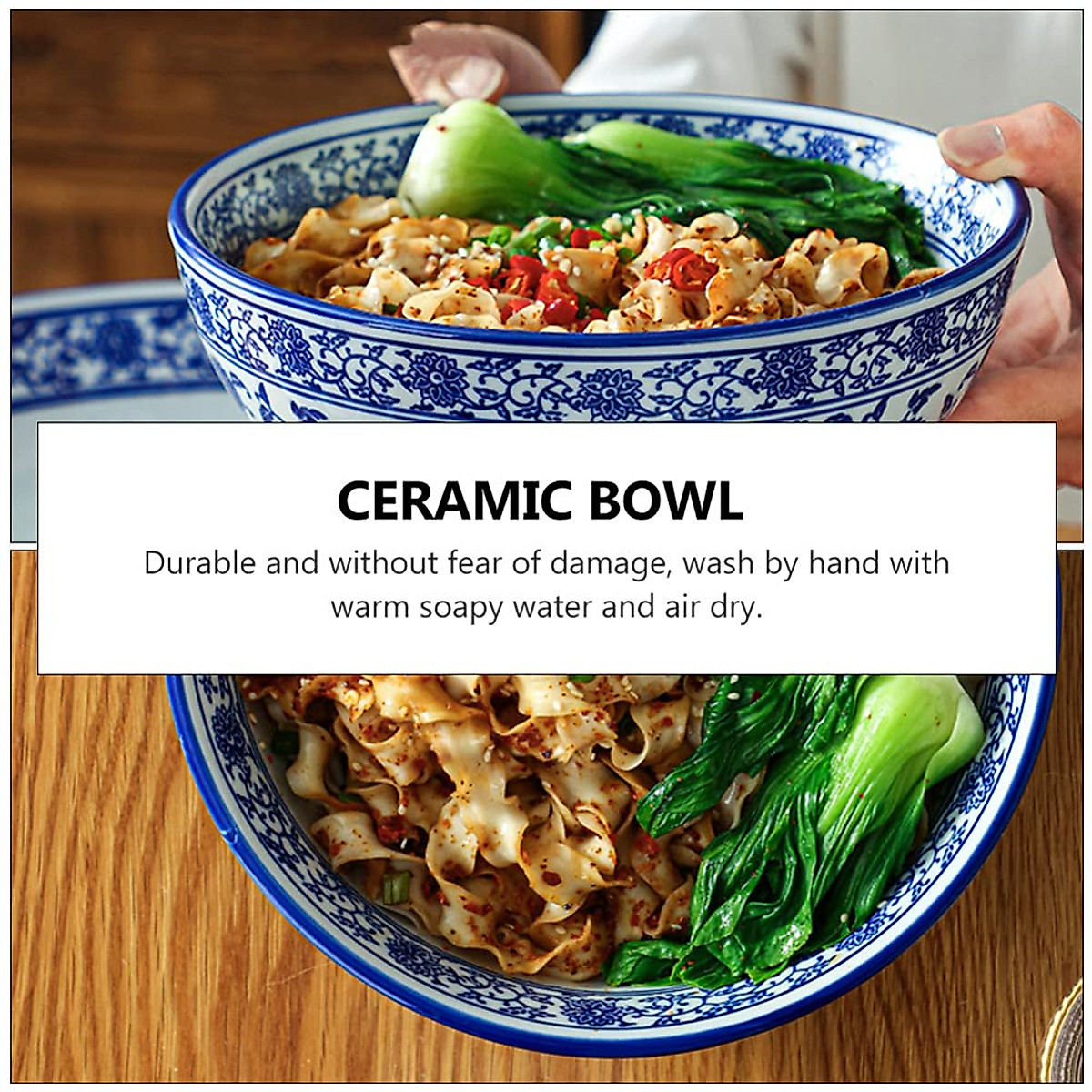 Luxshiny Blue White Porcelain Bowl Chinese Ceramic Bowl Asian Bowl Serving Bowls for Noodle Soup Salad Pasta Rice Porridge Fruits Udon Soba Phos 7inch