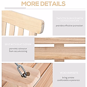 Outsunny 2-Seater Hanging Porch Swing Outdoor Patio Swing Chair Seat with Slatted Build and Chains, 440lbs Weight Capacity, Natural