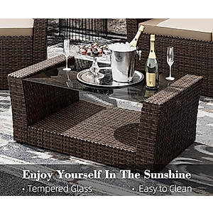 LHBcraft 4PCS Patio Furniture Set, Outdoor Conversation Sets with Rattan Chair Table, Wicker Loveseat Sofa Bistro for Garden, Pool, Backyard