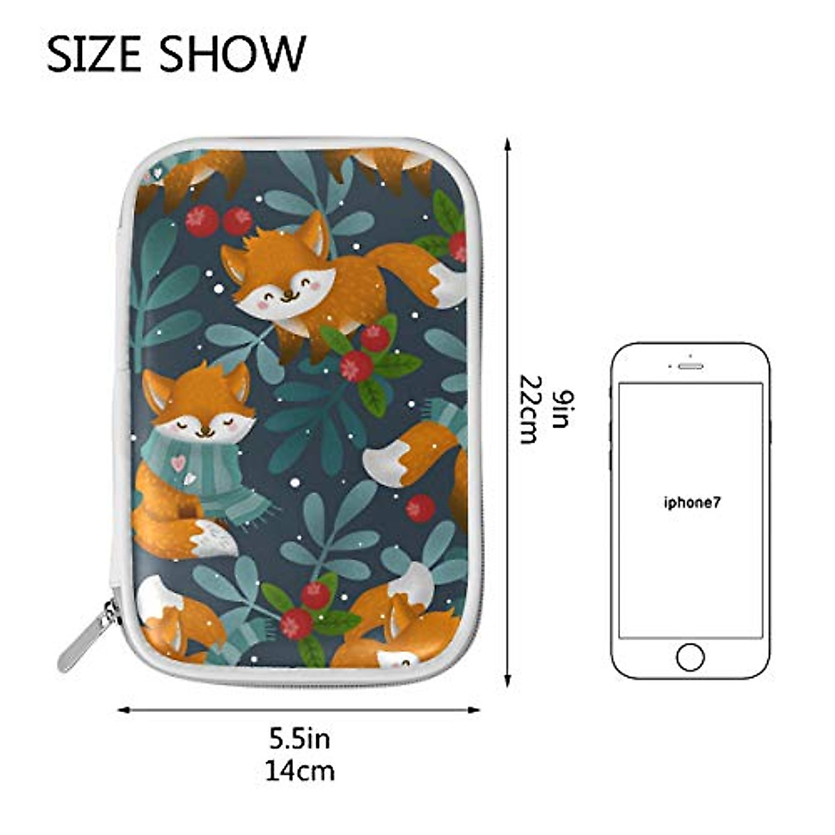 MERRYSUGAR Big Pencil Case Fox Flower Floral Cute Pencil Pouch Bag Pencil Holder with Zipper for Girls Boys School Office Supplies Makeup Pourch PU Leather
