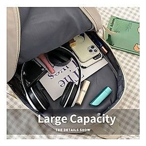 Kawaii School Canvas Backpack with Cute Kitty and 2 Bear Pendants Pins Accessories Laptop Daypack Aesthetic Backpacks Schoolbag Back To School Supplies (Khaki)