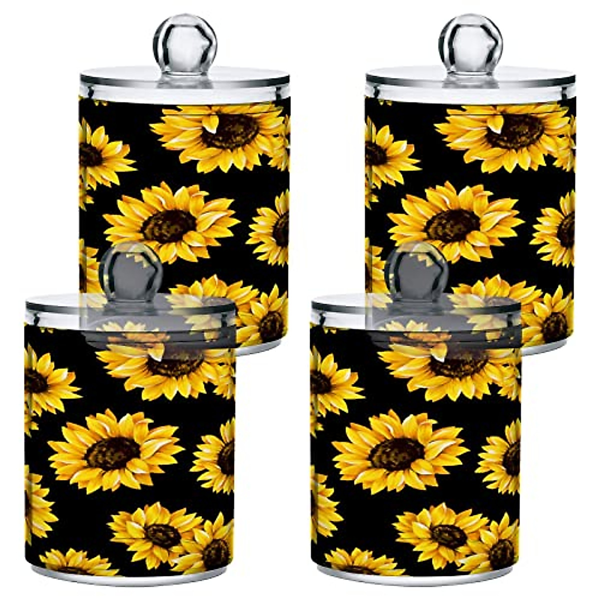 Kigai Sunflower Qtip Dispenser Apothecary Jars Bathroom, 2 Pack of 14 oz - Qtip Holder Storage Canister Clear Plastic Acrylic Jar for Cotton Ball, Cotton Swab, Cotton Round Pads, Floss