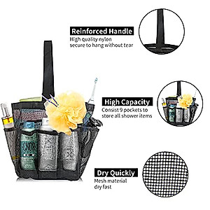 Saiveina Mesh Shower Caddy for College Dorm Necessities Portable Travel Shower Basket Shower Tote Bag for Girls and Boys, with 9 Pockets