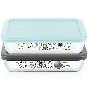 Pyrex 8-Pc Glass Food Storage Container Set, 4-Cup & 3-Cup Decorated Round Meal and Rectangle Prep Containers, Non-Toxic, BPA-Free Lids, Disney's Star Wars