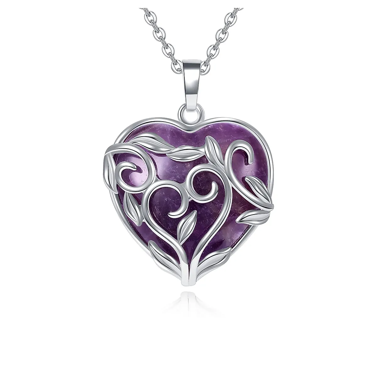 Jovivi Natural Amethyst Crystals Necklace for Women Flower Leaf Wire Wrapped Healing Crystal Heart Gemstone Pendant Necklace Natural Stone Reiki Quartz Jewelry Mothers Day Gifts