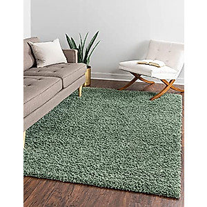 Unique Loom Davos Shag Collection Modern Luxuriously Soft & Cozy Shag Area Rug (4' 0 x 6' 0 Rectangular, Sage)