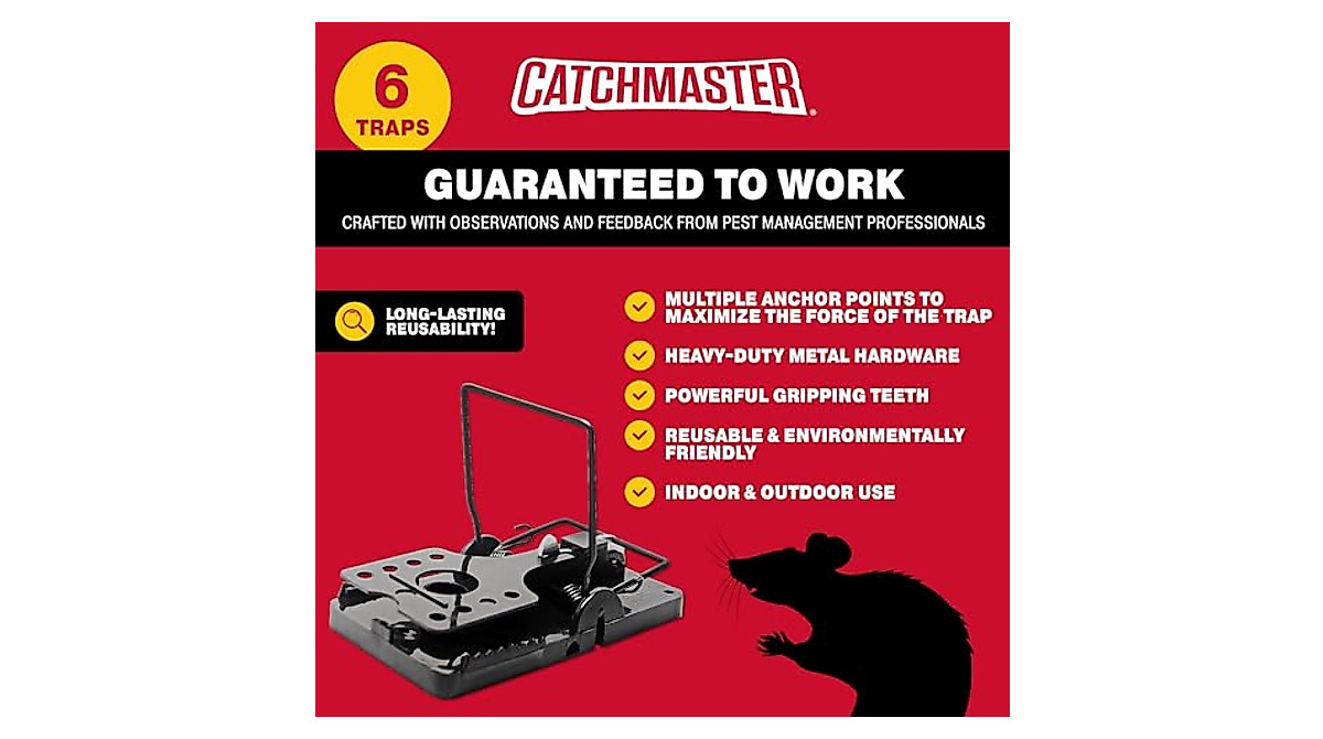 Catchmaster The Claw Quick Set Rat Snap Trap 6-Pk, Mouse Traps Indoor for Home, Reusable Rodent ...