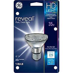 GE Reveal Light Bulb, 35 Watt, HD+ Light, PAR20 Indoor Floodlight Bulb, Medium Base (1 Pack)