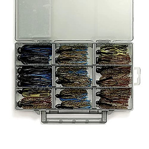 nako. 23 Piece Tungsten Jig Kit | 7 Tungsten Football Jigs, 8 Tungsten Swim Jigs, 8 Tungsten Flipping Jigs & Terminal Tackle Box with 2 Bag Random Colors Drummer Craw Soft Plastic Lures