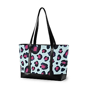 Leopard Laptop Tote Bag for Women Teacher Canvas Tote Bags Work Travel Bag Handbags Purse with Zipper