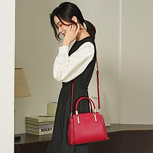 FOXER Leather Satchel Handbags for Women, Cow Leather Medium Size Ladies Top-handle Bags with Adjustable Shoulder Strap Womens Fashion Crossbody Bags Womens Casual Purses and Handbags (Red)