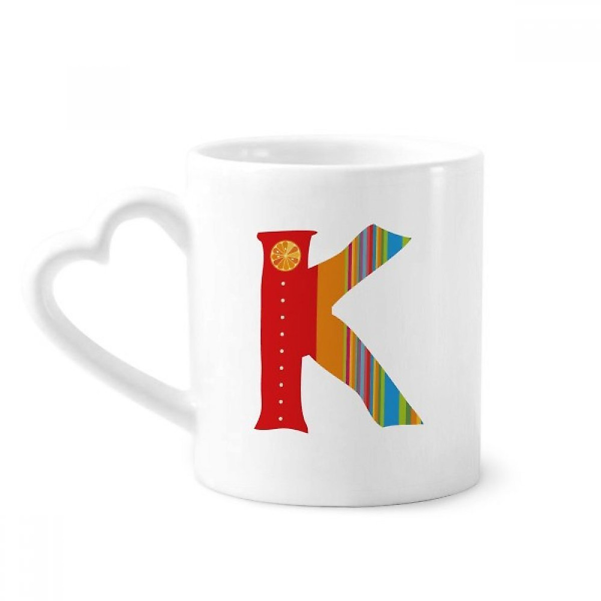K Alphabet Orange Fruit Cute Pattern Mug Coffee Ceramic Drinkware Glass Heart Cup