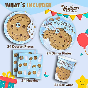 Milk & Cookies Party Supplies - Serves 24. Dinner, Dessert Plates, Cups, Napkins. Chocolate Chip Cookie Birthday Decorations for Kids, Boys, Girls & More