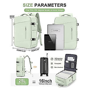 Large Travel Backpack for Women Carry On Airline Flight Approved Expandable Work Personal Item size Backpack Bag with Laptop compartment for College Men Waterproof Hiking Mochila de Viaje MintGreen