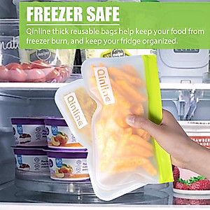Qinline Reusable Food Storage Bags - 24 Pack BPA FREE Flat Freezer Bags(8 Reusable Gallon Bags + 8 Leakproof Reusable Sandwich Bags + 8 Food Grade Kids Snack Bags)