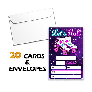 Grace Yonks Roller Skating Party Invitation, Roller Skating Birthday Invitation, 20 Invitations and Envelopes, Birthday party Invitations, Birthday Party Supplies.(072)