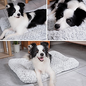 Dog Beds Crate Pad for Medium, Large Dogs, Deluxe Rose Plush Cat Sleeping Mats, Fits Crate Kennel Cage, Anti-Slip Pets Pillow, Washable Ultra Soft Fluffy Dog Bed for Crate (35"x23"Grey)