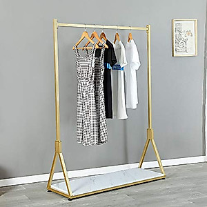 FURVOKIA Modern Simple Heavy Duty Metal Rolling Garment Rack with Wheel,Retail Display Clothing Rack with Wood, Single Rod Floor-Standing Hangers Clothes Shelves (47.2 L)