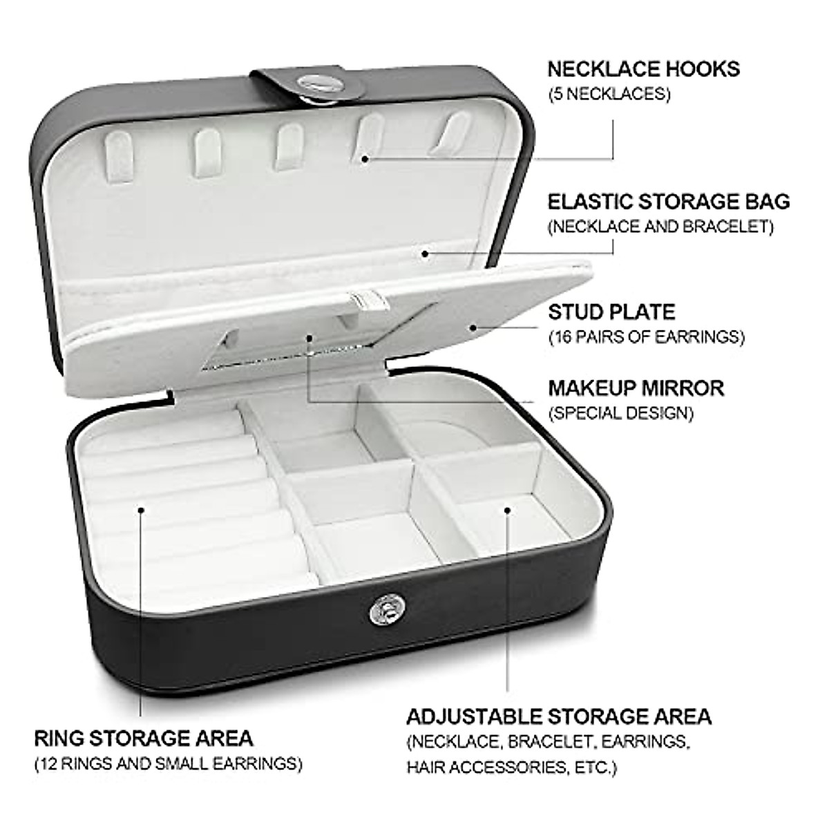 Zoe sunny small jewelry box - mini jewelry box - Women travel jewelry case, Portable small jewelry organizer for Rings Earrings Necklace, Gifts for Girls Women (Black)