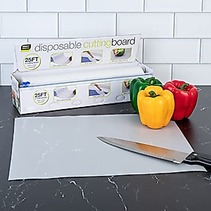 Smart Design Disposable Cutting Board - 12 In x 25 Ft - Biodegradable Plastic - Adjustable Length - BPA Free - Cheese Meat Prep Tray, Large Chopping Butcher Block, Small Food Cut Set - Kitchen - White