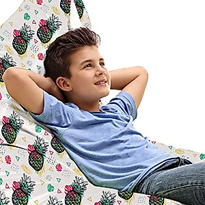 Ambesonne Pineapple Lounger Chair Bag, Hand Drawn Sketch Fruits with Colorful Triangles and Foliage Leaves Background, High Capacity Storage with Handle Container, Lounger Size, Multicolor