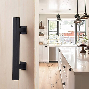 Barn Door Handle, Square 12" Barn Door Hardware Kit Pull and Push Sliding Door Handle, Rustic Two-Side Design for Barn Door, Garage Door, Closet Door, Cast Iron Black(Heavy Duty Version)