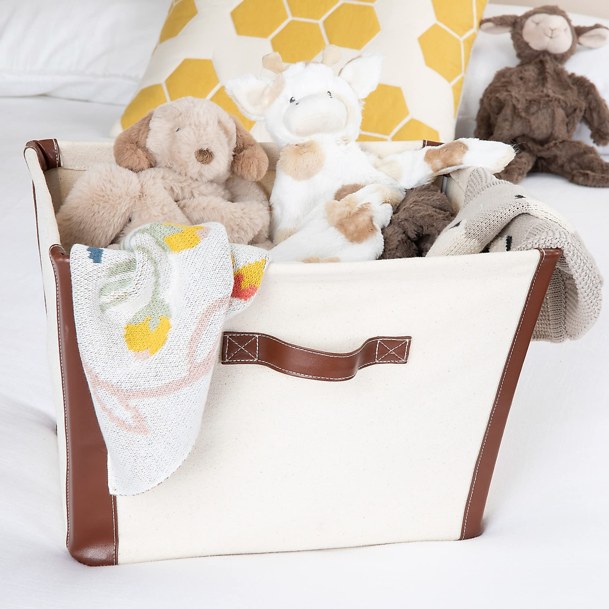 Household Essentials Canvas Bin with Vegan Leather Trim