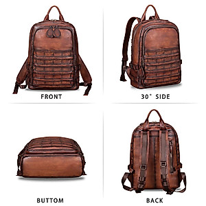 Genuine Leather Backpack for Men Vintage Handmade High Capacity Rucksack Casual Daypack Laptop Knapsack (Coffee)