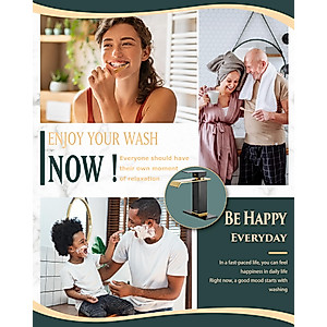 KUZOR Waterfall Bathroom Faucets 1 Hole Single Handle, Matte Black & Shiny Gold Bathroom Sink Faucet with Metal Pop Up Drain, Modern Square Faucet for Bathroom Sink Single Hole