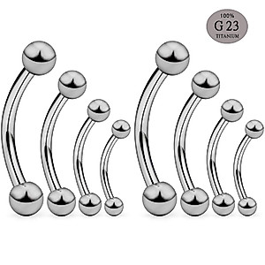 SCERRING 8PCS 16G G23 Titanium Curved Eyebrow Barbell Tragus Helix Ear Belly Lip Nipple Tongue Ring Body Piercing Jewelry 6mm 8mm 10mm 12mm
