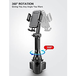TOPGO Cup Holder Phone Mount, [No Shaking & Height-Adjustable Pole] Cup Phone Holder for Car, Cell Phone Cradle for iPhone iPhone14, Samsung and More Smart Phone(Black)