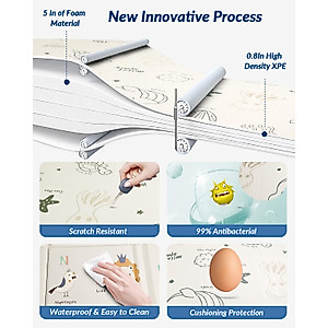 CreateBay Foldable Baby Play Mat, 79x71 Inch Thick 0.8 Inch XPE Foam Waterproof, Extra Large Crawling Mat for Floor Kids Infant Training Non-Slip Reversible Non-Toxic