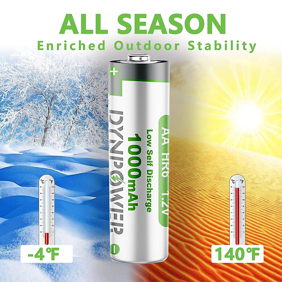 Dynpower NiMH AA 1000mAh Rechargeable Batteries 1.2V,Pre-Charged Double A for Outdoor Solar Lights Garden Light String Lights, (Pack of 8)