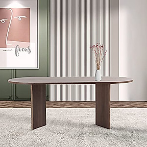 kevinplus 78'' Mid Century Modern Dining Table for 6, Oval Wooden Dining Table Dinner Table for Kitchen Living Room Office, Easy Assembly, Walnut