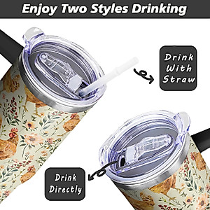 Ksoemar 40 Oz Chicken Tumbler with Handle and Straw, Double Wall Stainless Steel Mug, Insulated Rooster Cup Gifts for Chicken Lovers, Travel Mug