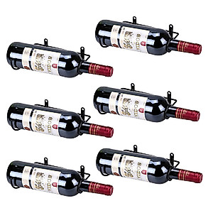 Hipiwe Set of 6 Wall Mounted Wine Rack Holders - Metal Wine Bottle Display Holder with Hardware, Wall Hanging Red Wine Bottle Organizer Racks for Storage Beverages/Liquor Bottle