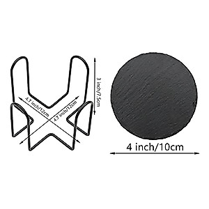 12 Pack Slate Coasters with Holder, VIBRATITE 4 Inch Black Stone Coasters Bulk with Anti-Scratch Bottom for Drink Bar Kitchen Home Decor, Round