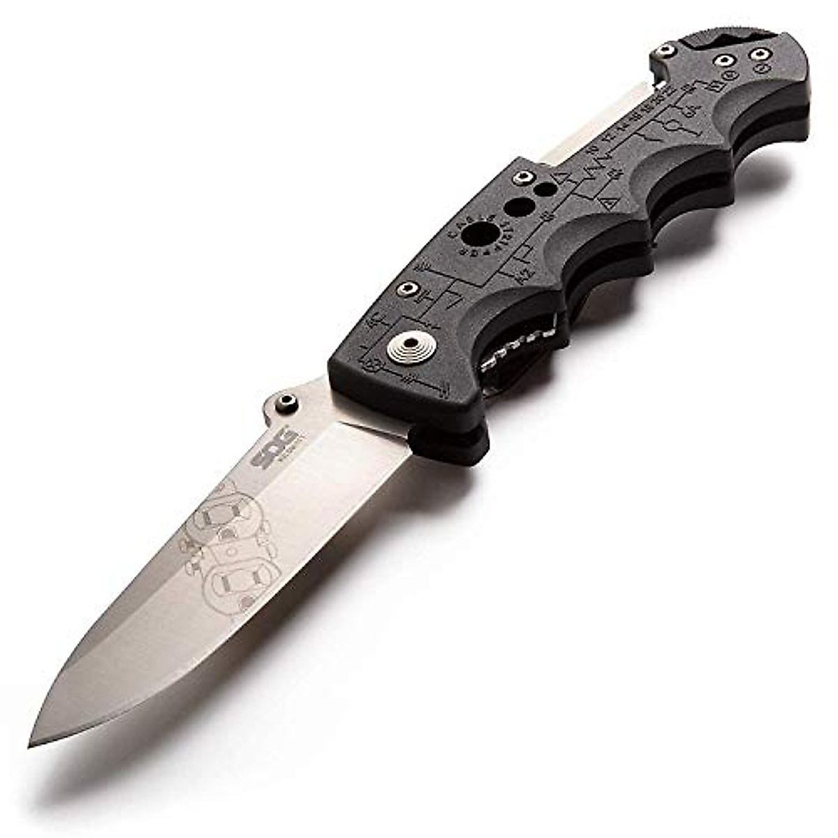 SOG Kilowatt- Electricians Pocket Knife with Wire Stripping Multi-Tool and 3.4 Inch AUS-8 Blade, UTP 10-22G Wire Stripper Knife (EL01-CP), Black