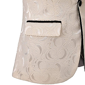 Wemaliyzd Men's Classic Fit 2 Piece Jacquard Wedding Suit Blazer Patterned Tux Jacket Pants FZ073-BT(Champagne,46L)