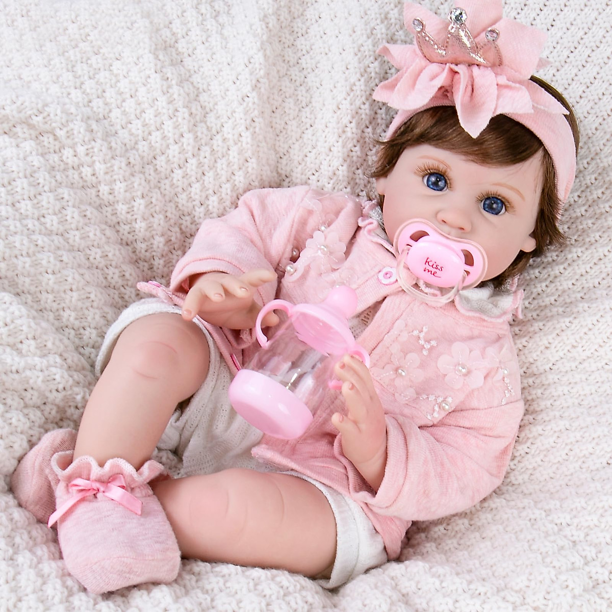 Aori Reborn Baby Dolls - 22 inch Lifelike Realistic Baby Girl Doll with Feeding Toy Accessories for Kids 3+
